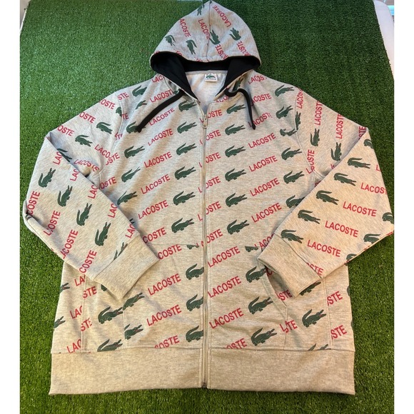 Lacoste | Shirts | Lacoste Mens Full Zip Hoodie Heather Gray All Over ...